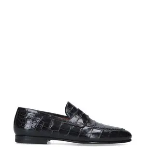 Santoni Crocodile Penny Loafers