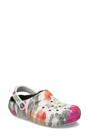 CROCS Classic Fleece Lined Tie Dye Clog - Black/ Multi