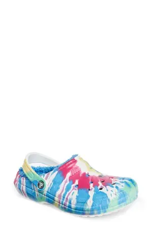 CROCS Crocs(tm) Classic Fleece Lined Tie Dye Clog Electric Pink/ Multi