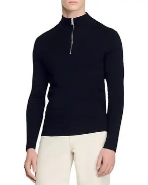 Sandro Wool Half Zip Sweater - Carbon Black