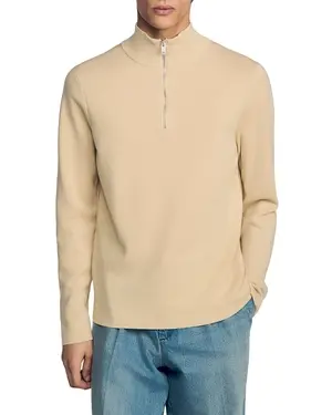 Sandro Wool Half Zip Sweater - Dark Beige