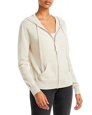 Aqua Cashmere Full Zip Hoodie Oatmeal