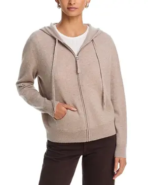 Aqua Cashmere Full Zip Hoodie - Wheat