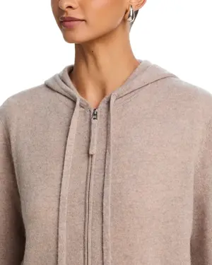 Aqua Cashmere Full Zip Hoodie - Wheat