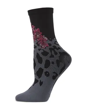 Natori Leopard Fusion Crew Socks - Black