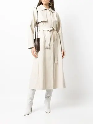 Goen.j Faux-leather Belted Trench Coat