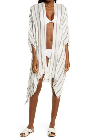 Elan Stripe Fringe Cover-up White Stripe