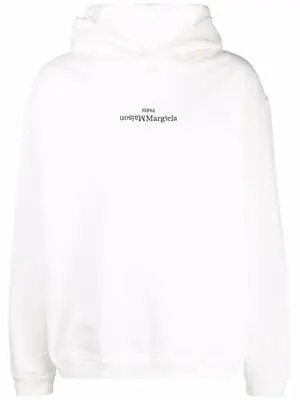 MAISON MARGIELA Logo-embroidered Cotton Hoodie - White