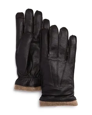 Bloomingdale'S Knit-cuff Leather Tech Gloves Exclusive - Dark Brown/oatmeal