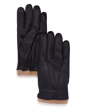 Bloomingdale'S The Men's Store At Bloomingdale's Knit-Cuff Leather Tech Gloves - Exclusive Navy