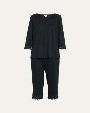 Hanro Moments Lace-trim Cropped Pajama Set - Black