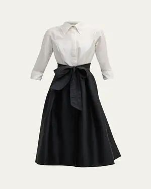 Rickie Freeman For Teri Jon Two-tone Taffeta Shirtdress - Black Whit