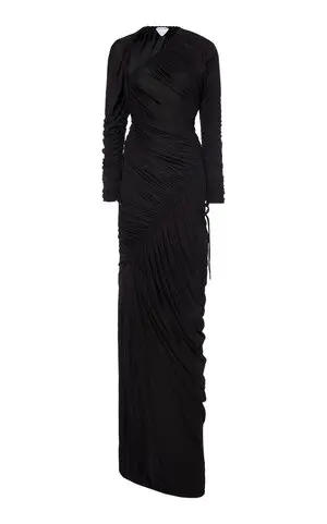 Bottega Veneta Ruched Jersey Maxi Dress - Brown