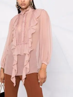 Alberta Ferretti Long-sleeved Ruffled Blouse - Pink