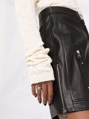 Red Valentino Zip-up Biker Lambskin Leather Skirt