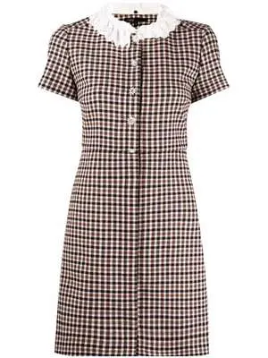 Maje Check Pattern Shift Dress - Neutrals