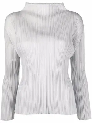 Issey Miyake Plissé Mock Neck Top - Grey