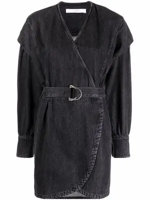 IRO PARIS Gerlin Belted Denim Wrap Dress