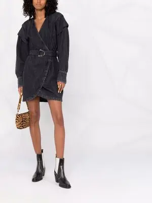 IRO PARIS Gerlin Belted Denim Wrap Dress