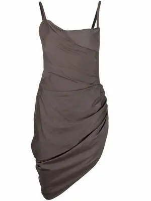 Jacquemus Saudade Ruched Mini Dress Brown