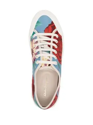 FERRAGAMO Floral Print Lace-up Sneakers