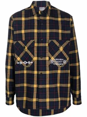 COUNTY OF MILAN Folk Check Pattern Shirt - Blue