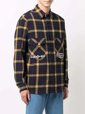 COUNTY OF MILAN Folk Check Pattern Shirt - Blue