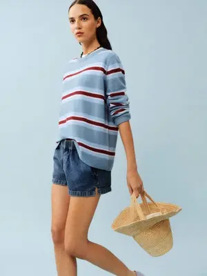REFORMATION Cashmere Boyfriend Pullover Sweater - Blue