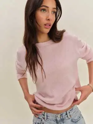 REFORMATION Cashmere Boyfriend Pullover Sweater Cherry Blossom