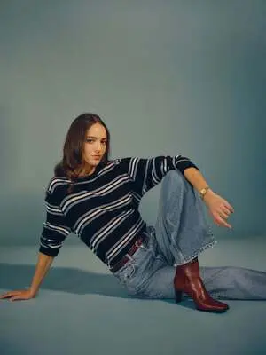 REFORMATION Cashmere Boyfriend Pullover Sweater - Navy Multi Stripe