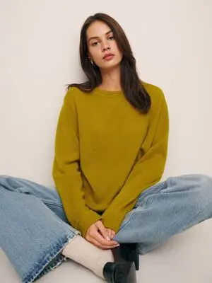 REFORMATION Cashmere Boyfriend Pullover Sweater Topaz