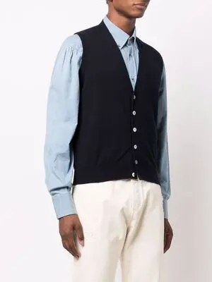 DELL'OGLIO V-neck Cashmere Vest - Blue