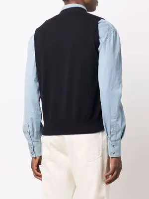 DELL'OGLIO V-neck Cashmere Vest - Blue