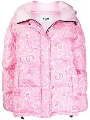 MSGM Paisley-print Hooded Down Coat