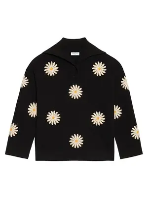 Sandro Sandro Lemon Embroidered Daisy Sweater - Black