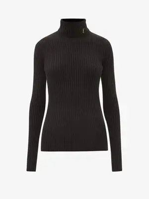 Saint Laurent Saint Laurent - Ysl-logo Ribbed Wool-blend Roll-neck Sweater - Womens - Black - Black