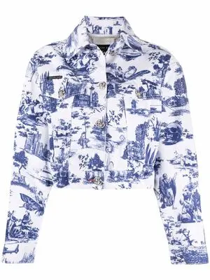 Philipp Plein Baroque Print Denim Jacket - White