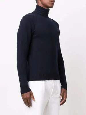 DELL'OGLIO Roll-neck Rib-trimmed Jumper - Blue