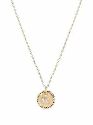 David Yurman 18kt Yellow Initial Charm Diamond Necklace - Gold