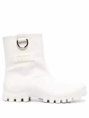 MSGM Round Toe Ankle Boots - White