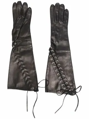 MANOKHI Leather Eyelet Gloves - Black