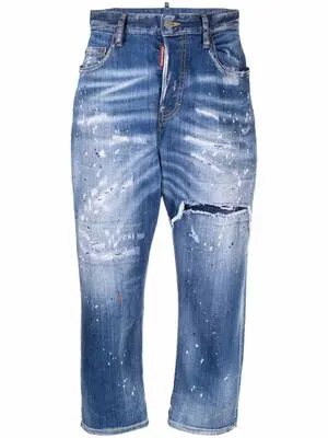 Dsquared2 Paint Splatter Cropped Jeans - Blue
