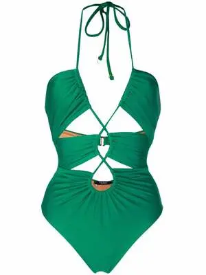 NOIRE SWIMWEAR Gathered Cut-out One-piece Swimsuit - Green