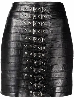 MANOKHI Dita Leather Mini Skirt - Black