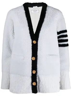 Thom Browne 4-bar Stripe Shearling Cardigan - White