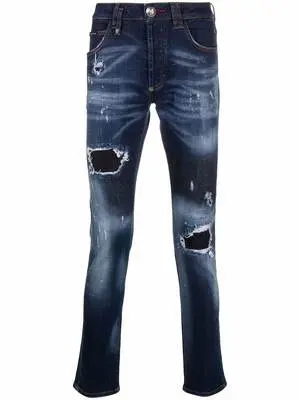 Philipp Plein Contrast Stitching Jeans For Men