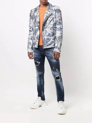 Philipp Plein Super Straight Stonewash Distressed Jeans