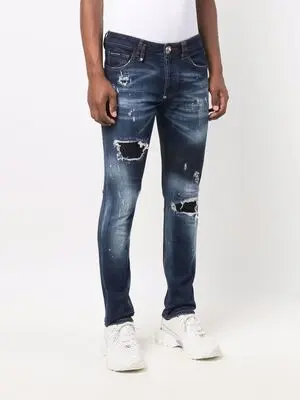 Philipp Plein Super Straight Stonewash Distressed Jeans