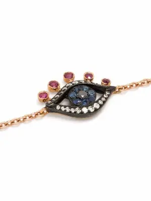 MONAN 18kt Rose Gold Evil Eye Diamond, Sapphire, And Ruby Bracelet