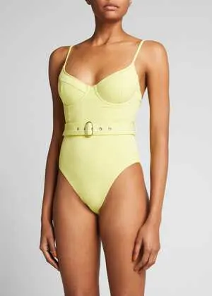Simkhai SIMKHAI Noa Belted One-Piece Swimsuit Lime